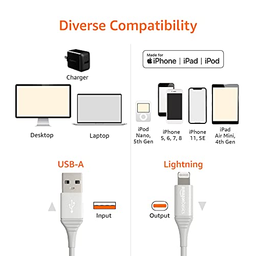 Amazon Basics USB-A to Lightning Cable Cord, MFi Certified Charger for Apple iPhone, iPad, 20,000 Bend Lifespan - Black, 3-Ft