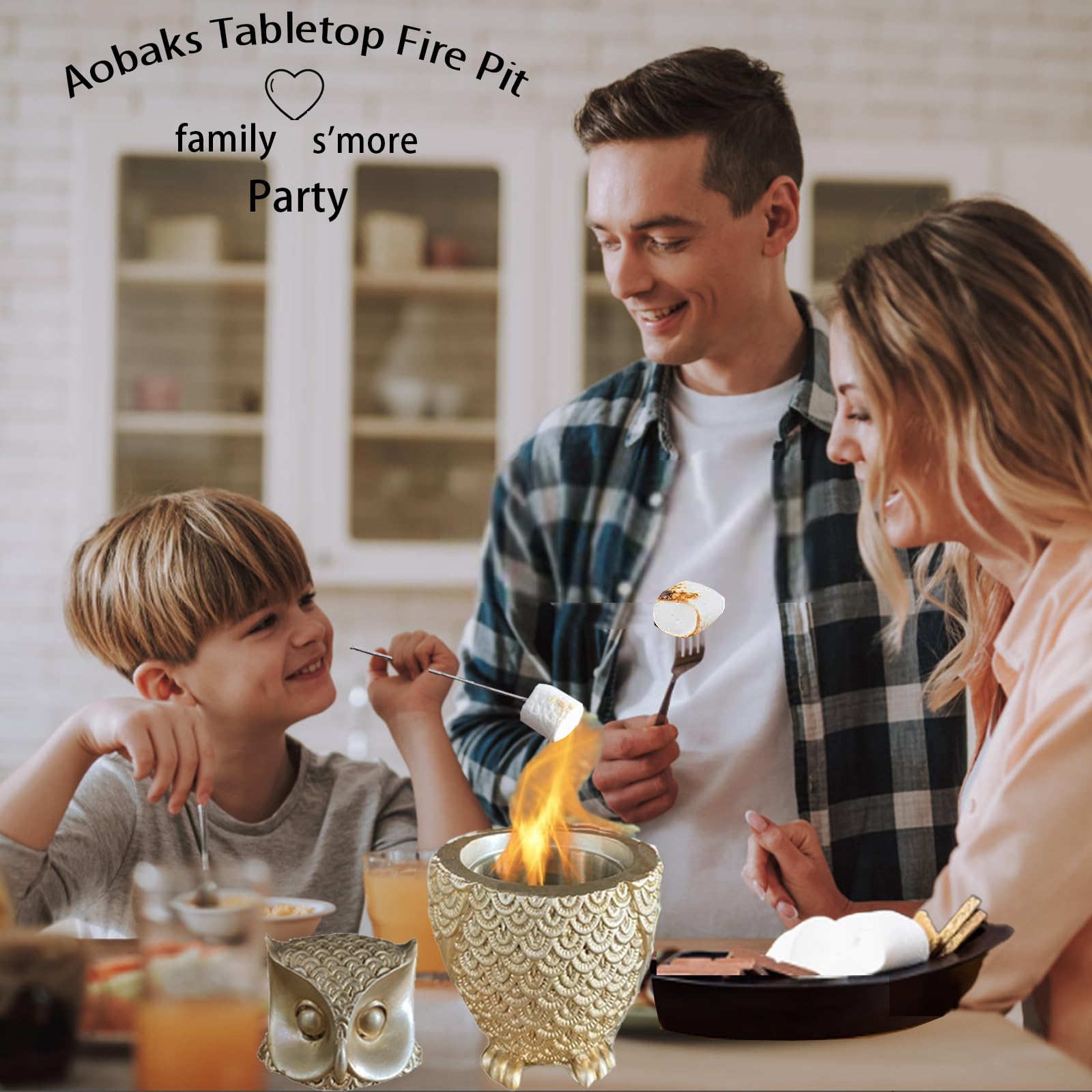 Aobaks Tabletop Fire Pit, Tabletop Fireplace, Gold Owl Shape Table Top Fire Pit Bowl, Personal Fire Pit Indoor Fire Pit for Indoor and Outdoor Use.