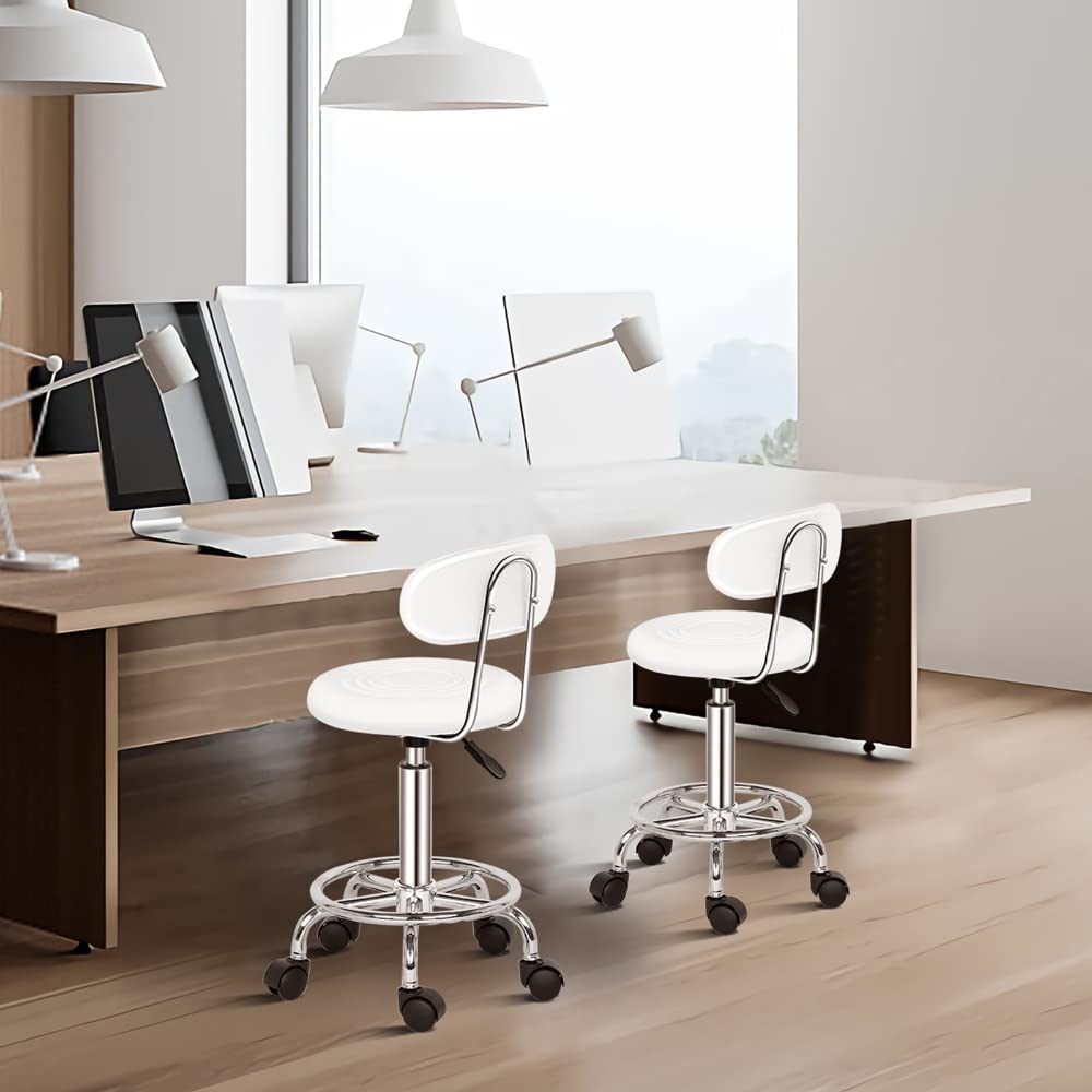 BADALO Adjustable Hydraulic Swivel Bar Salon Stool Stripe Backrest Chair, White