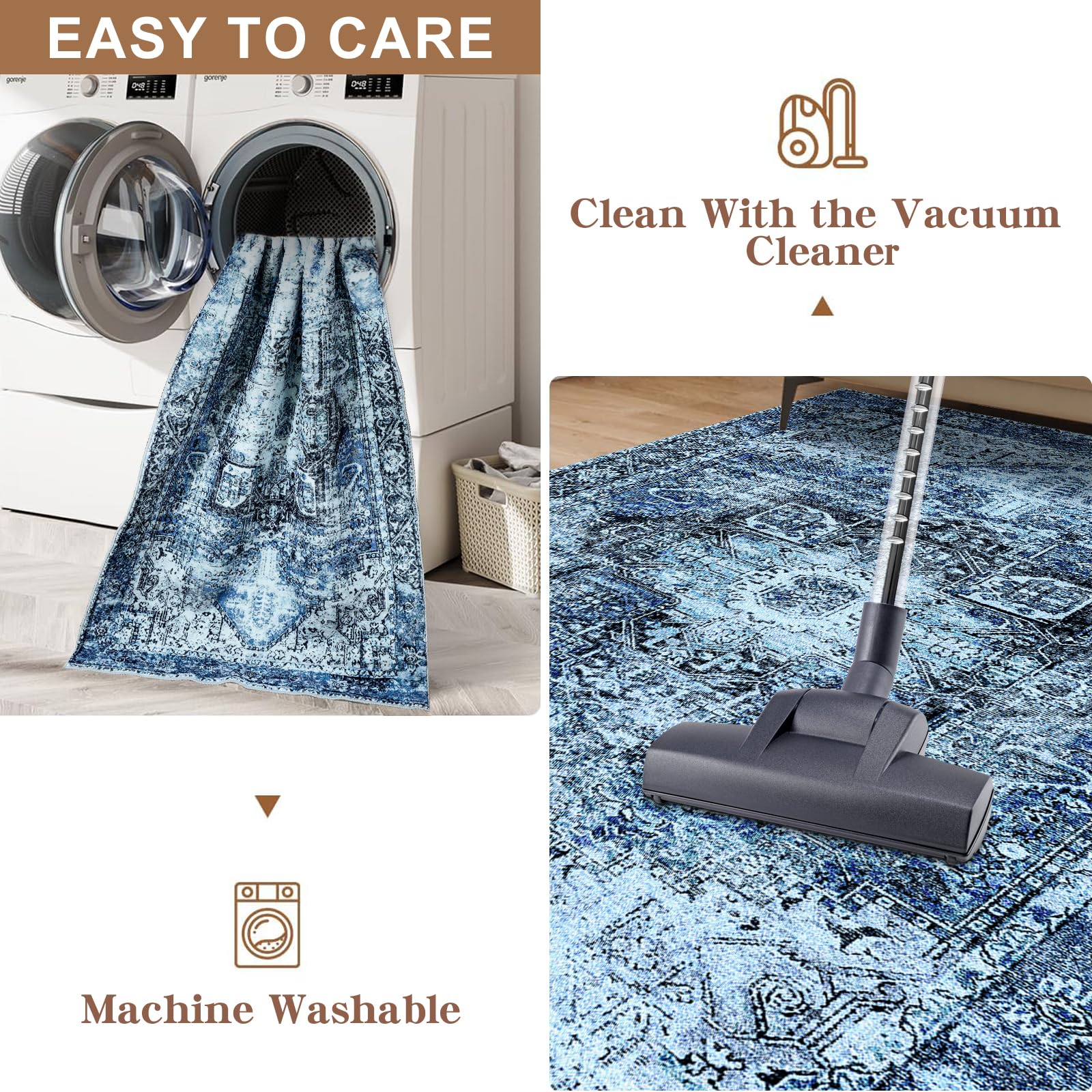 Worxvell 3x5 Washable Rug - 3x5 Bedroom Non Slip Rugs for Kitchen Bathroom Area Rug Oriental Backing Rubber Carpet for Small Entryway Entry Office Indoor Low Pile Throw Mat