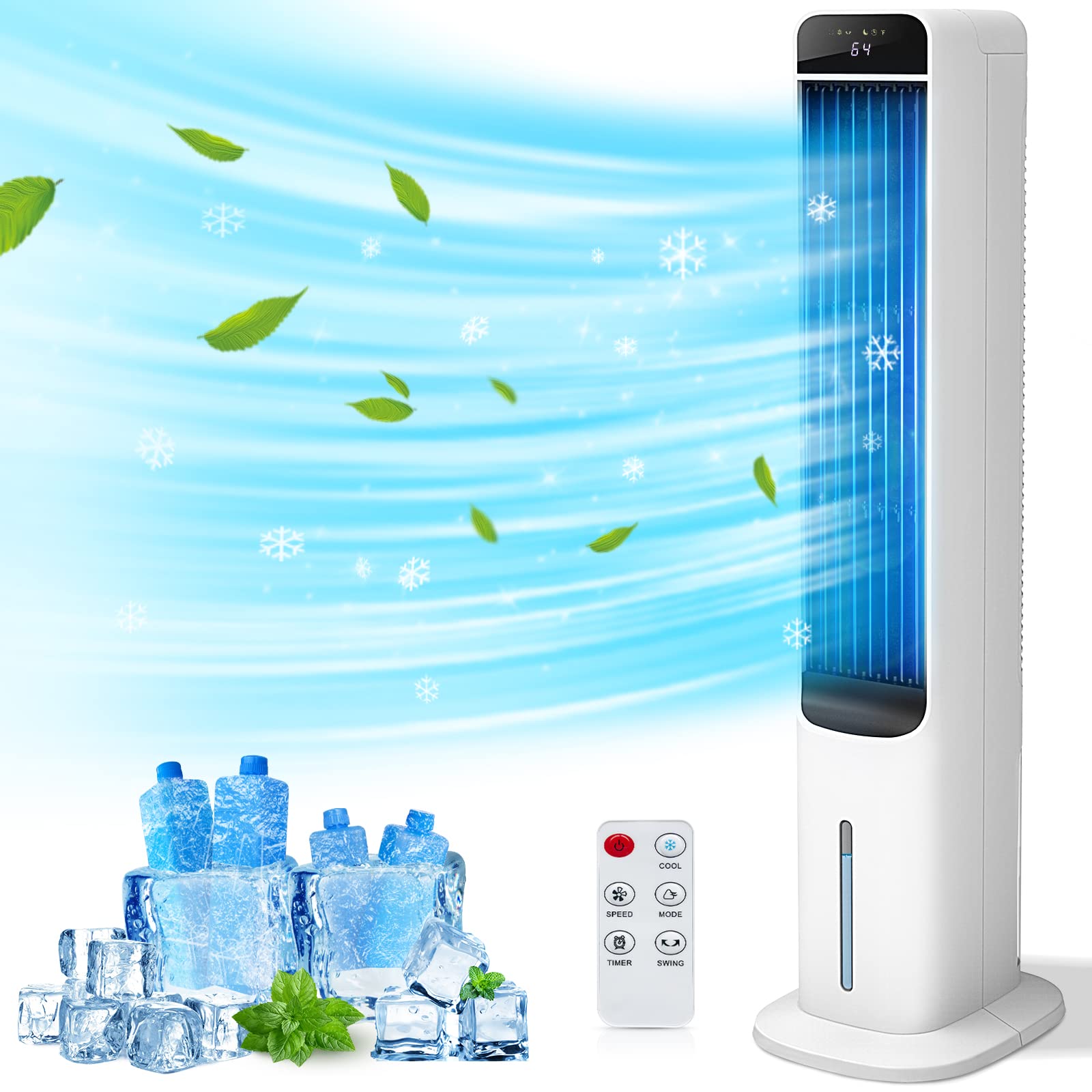 LifePlus Evaporative Cooler Fan, Swamp Bladeless Tower Fan Air Conditioner Portable with Cold Air & Instant Cooling, Top LCD Touch Control Panel, Ideal for Kitchen Bedroom Office