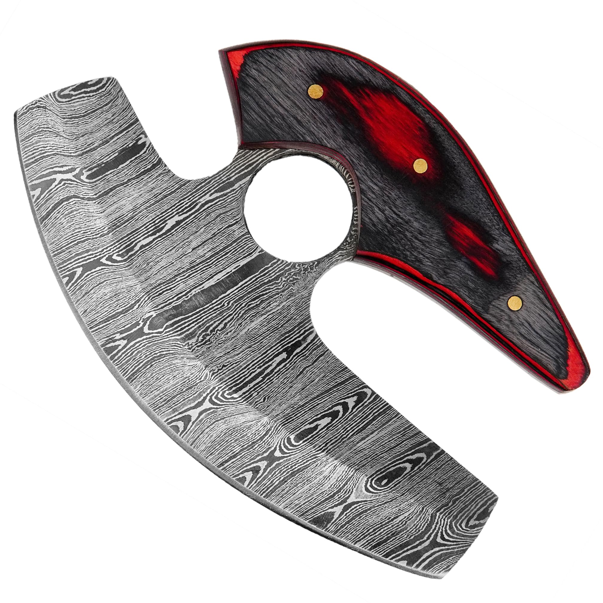 BNAZIND Damascus Alaskan Ulu Knife Pizza Cutter Rocker Knife - Multi-Purpose Damascus Knives For Skinning, Hunting, Chopping knife with Sheath, Damascus Steel Chef Knives