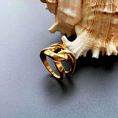 ailov Extra Large Gold Chain Ring for Women Minimal Wide Thick Braided Statement Cigar Index Thumb Band (Gold, 8)
