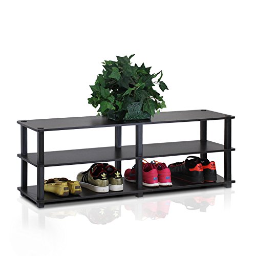 Furinno 14038EX/BK TST No Tools 3-Tier Wide Shoe Storage Rack, Espresso/Black