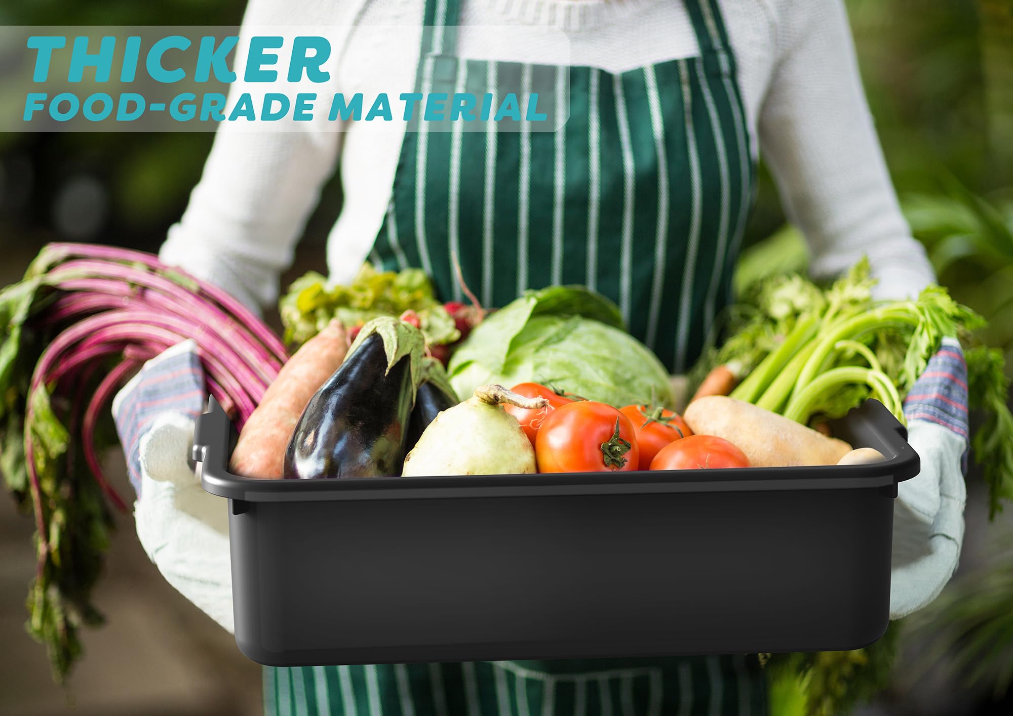 Commercial Bus Tubs/Dishwashing Tubs, 13L Plastic Restaurant Basin, Utility Tub/Tote Box Set of 4, Black