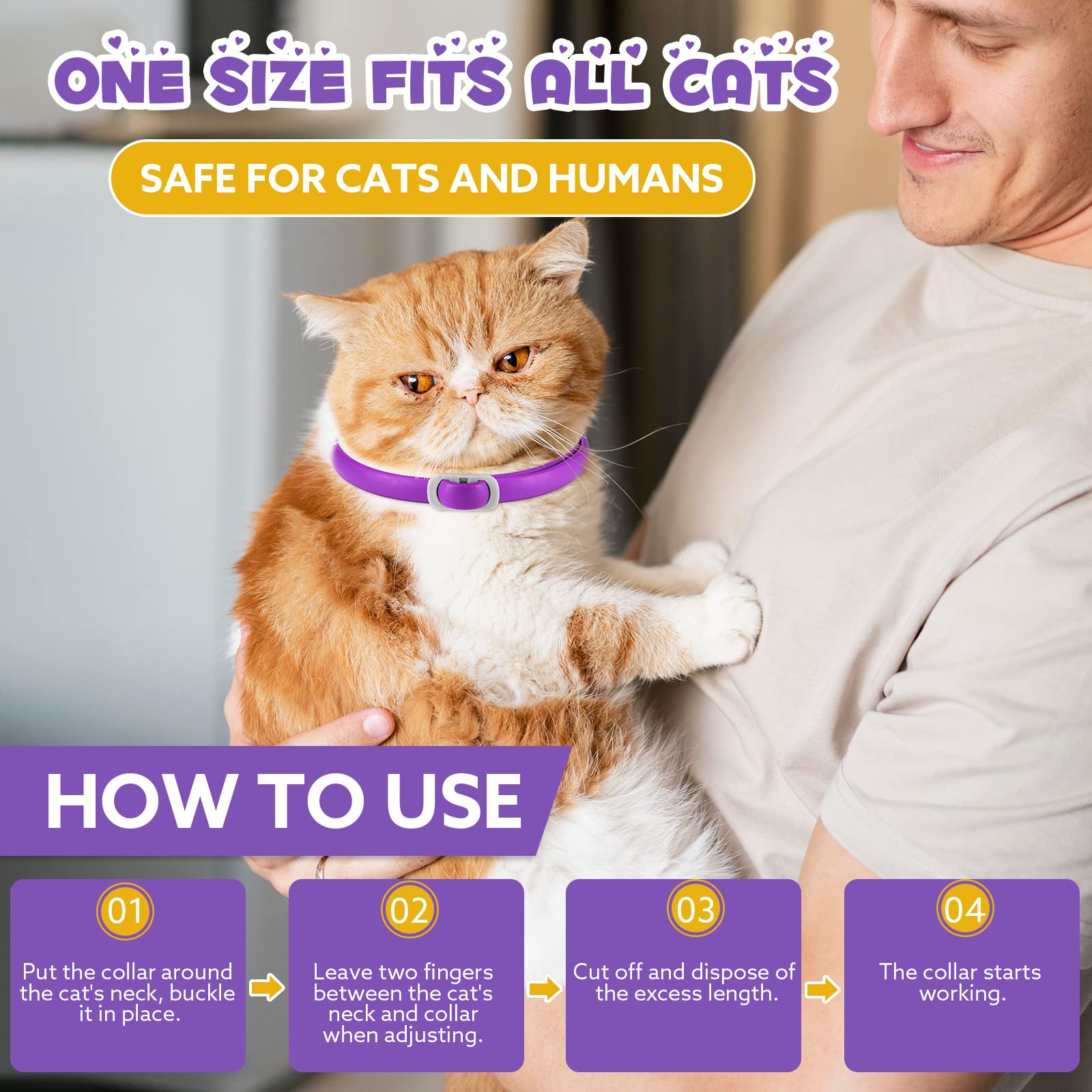 YEUGSCKA 4 Pack Calming Collar for Cats, Relieve Reduce Anxiety Stress, Calming Pheromone Collar for Cats, Cat Pheromone Collar Adjustable for Small, Medium Large Cat