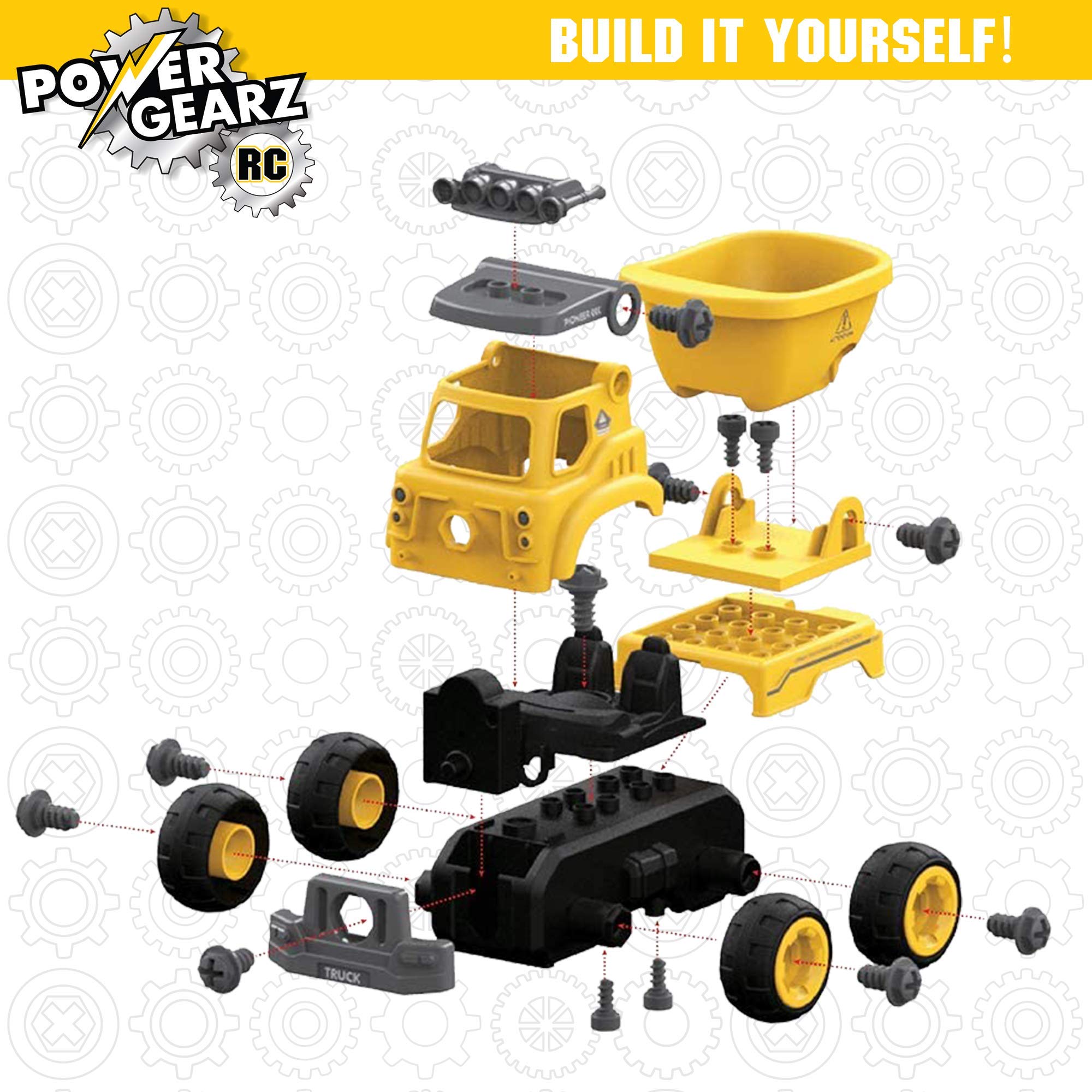 Flybar Remote Control Take Apart Dump Truck – Take Apart Toys with Electric Drill - DIY Assembly with Realistic Sounds, Age 3 and Up – by Power Gearz