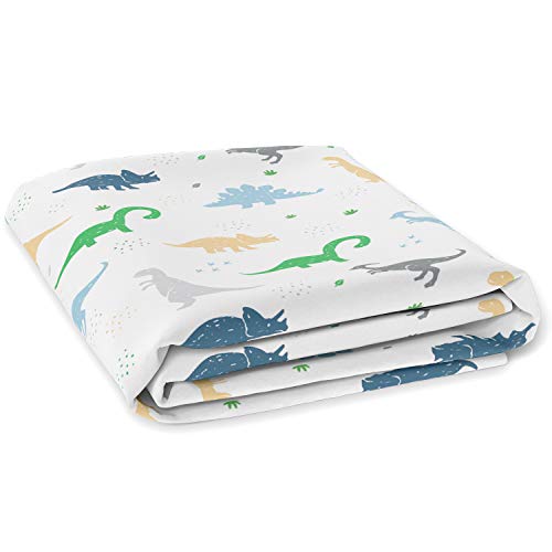 Bassinet Fitted Sheet Compatible with Halo, Fisher Price, Delta, Graco – Fits Perfectly on 15 x 33 Inch Oval, Rectangular Mattress Pad – Snuggly Soft Jersey Cotton – Dinosaurs – 1 Pack