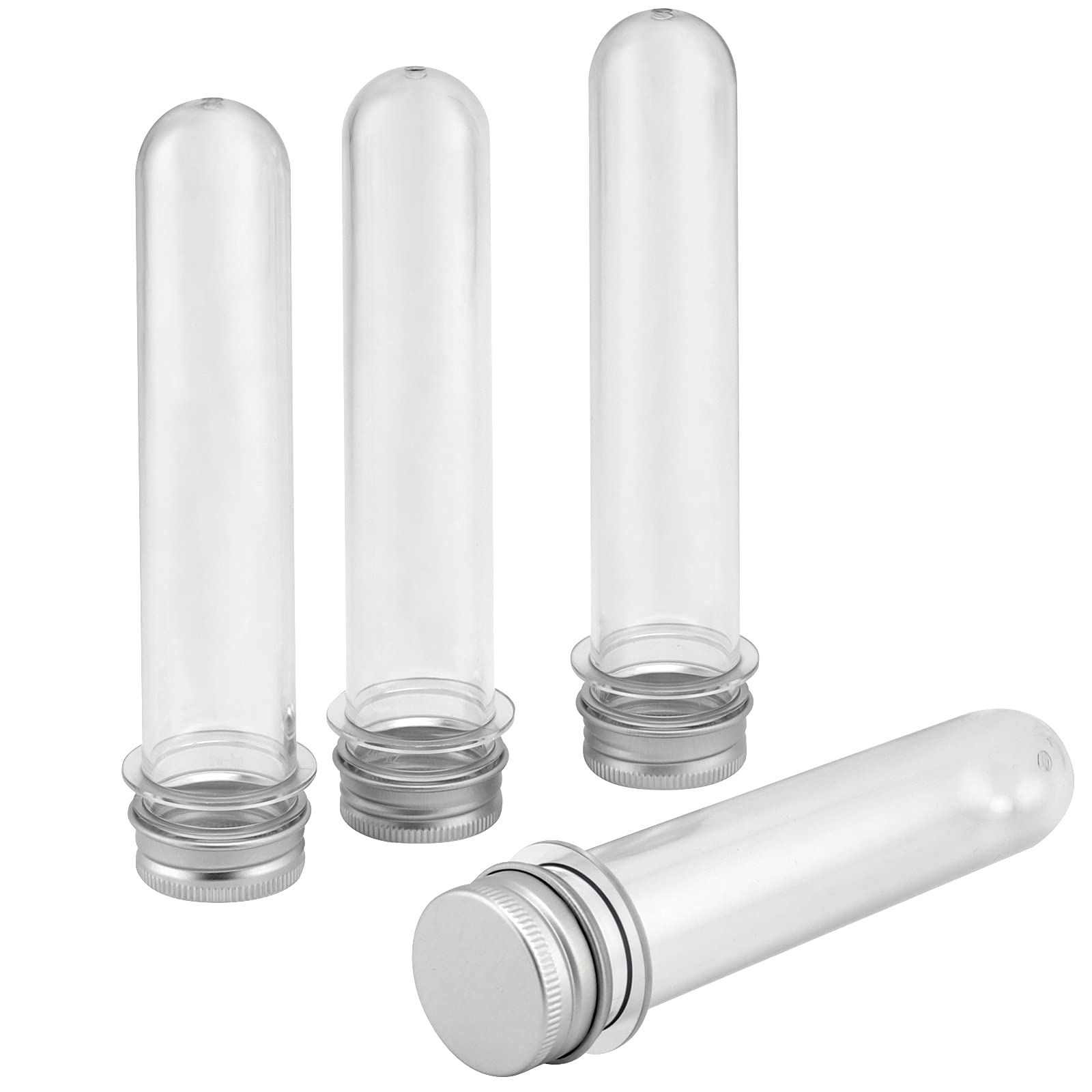 SHEUTSAN 50 Pack 70ml Clear Test Tubes, 29 x 150mm Plastic Test Tubes with Screw Caps, Stand Bottom Test Tubes Containers for Gumball Candy Storage, Bath Salt, Bridal Shower, Wedding, Party Favors