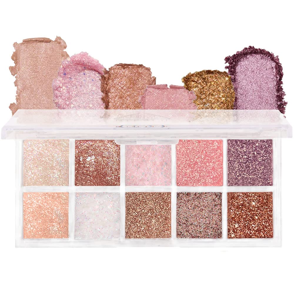 AMY'S DIARY White Glitter Purple Gold Pink Brown Shimmer Eye Eyeshadow Make Up Palette Pallet,10 Colors Glitter Shimmer Eye shadow Palette Makeup for Girl