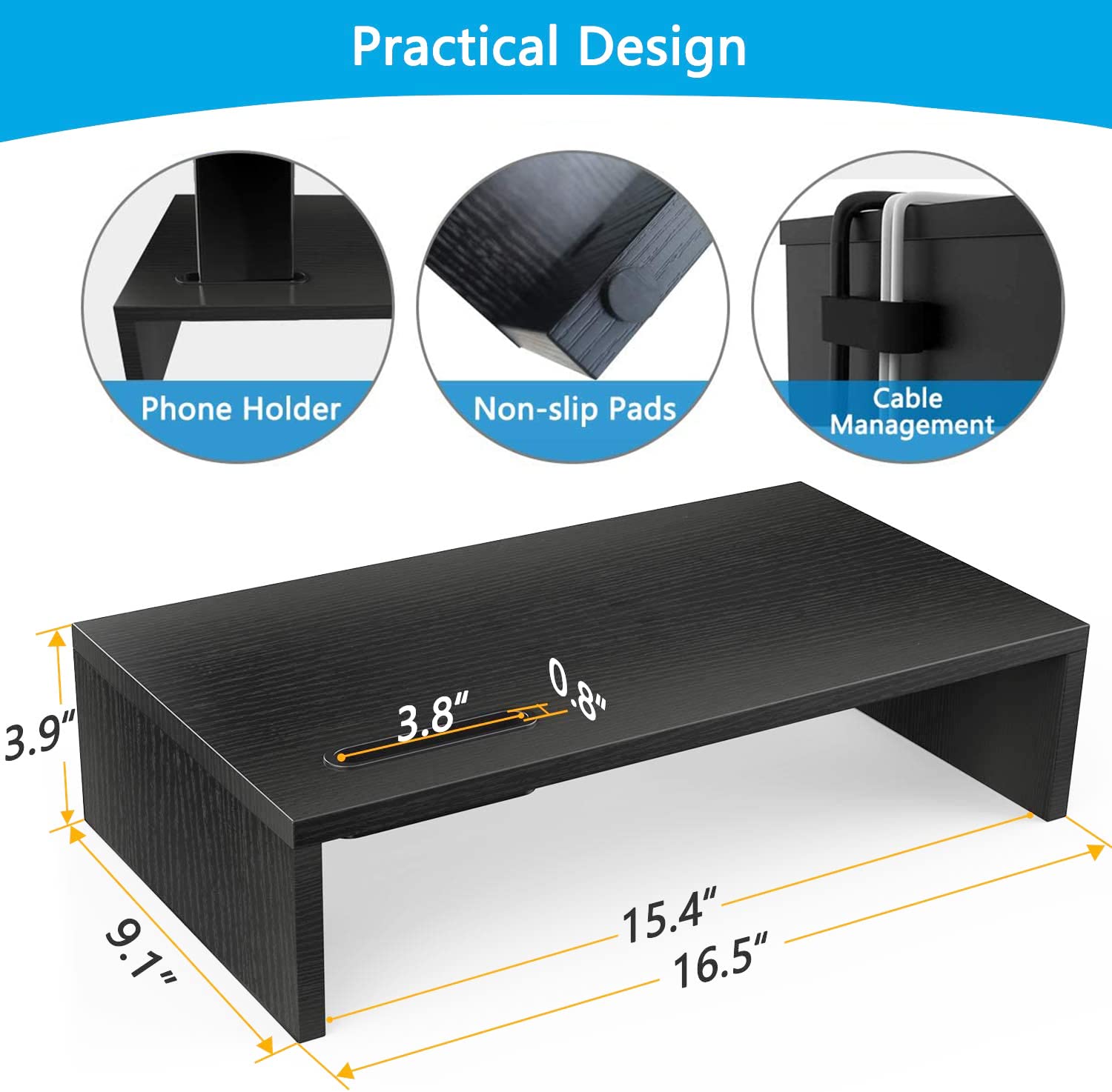AMERIERGO Monitor Stand Riser, Computer Stand, Desk Organizer Stand, Desktop Printer Stand with Phone Holder and Cable Management, Versatile as Storage Shelf & Screen Holder, for Laptop Printer PC