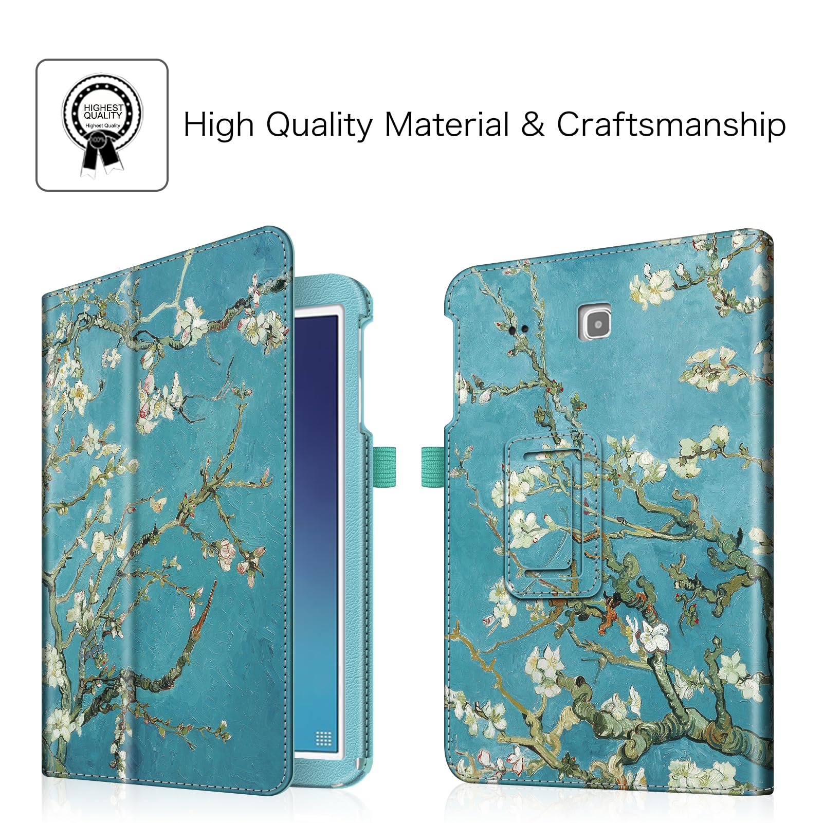 Fintie Folio Case for Samsung Galaxy Tab E 9.6 2015 (Model SM-T560/T561/T565/T567), Slim Fit Premium Vegan Leather Cover, Blossom