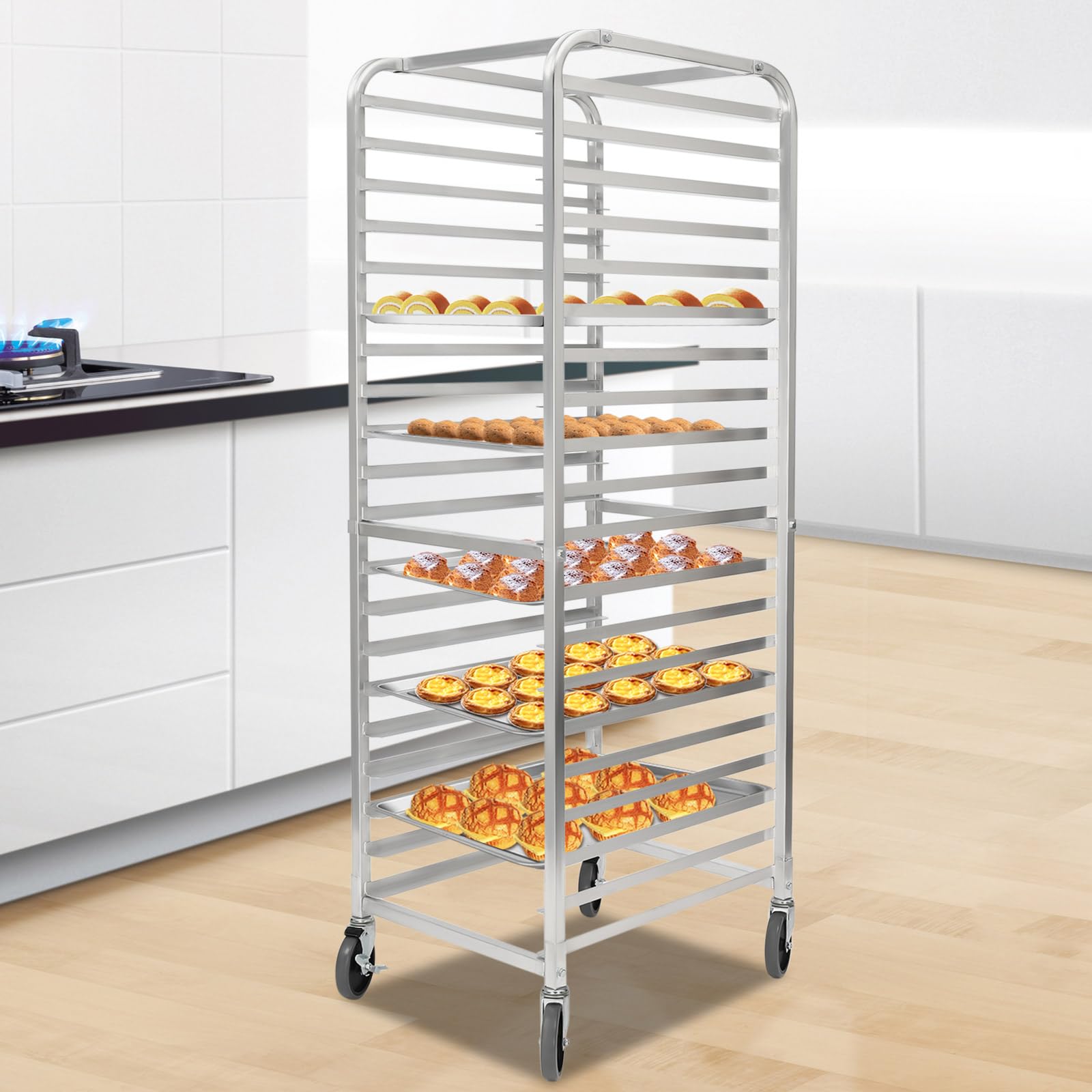 HAPPCUCOE 20-Tier Bakery Rack with Wheels,Commercial Bun Pan Rack 26" L X 20" W X 69" H,Bakers Racks for Kitchens, Cooling Rack for Restaurant, Cafeteria