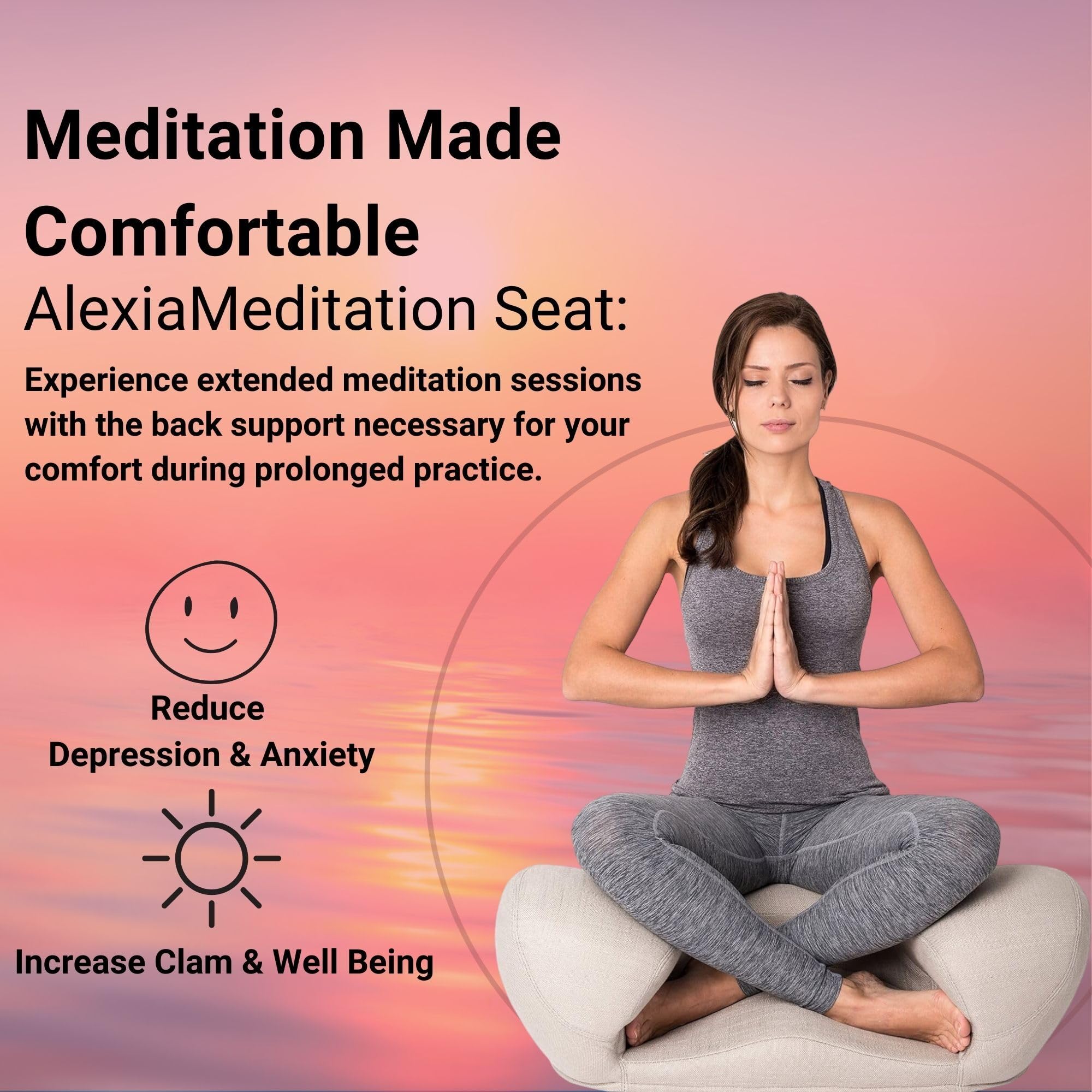Alexia Meditation Seat Ergonimically Correct for The Human Physiology Zen Yoga Ergonomic Chair Foam Cushion Home or Office (Dove Grey Fabric)