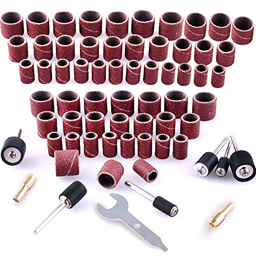 AUSTOR 531 Pcs Sanding Drum Set,504 Pcs Drum Sander Sleeves 80 120 150 240 320 400 600 Grit 24 Pcs Drum Mandrels 2 Pcs Self-Tightening Drill Chuck and 1 Pc Combination Wrench for Dremel Rotary Tool