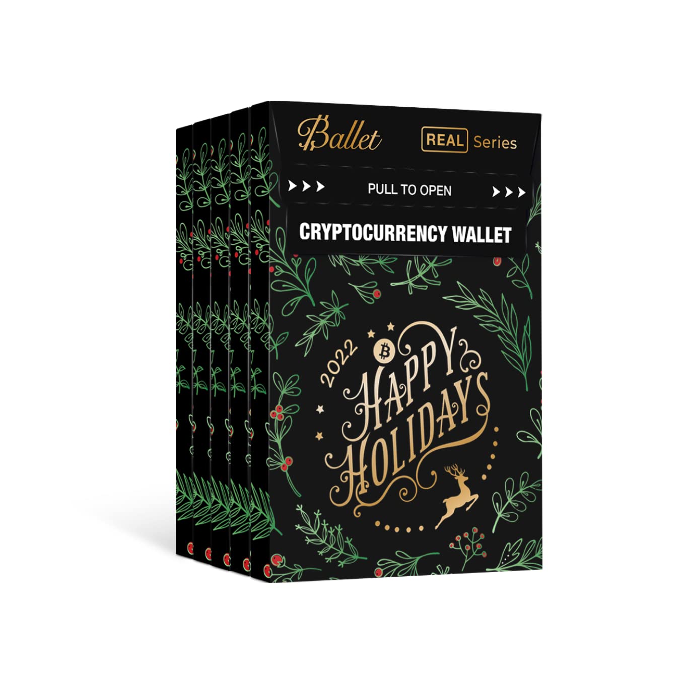 Ballet Real Bitcoin 2022 Happy Holidays (5 Pack) - The Easiest Crypto Cold Storage Card, Cryptocurrency Hardware Wallet, Managing Your Crypto Assets, NFTS, Coins