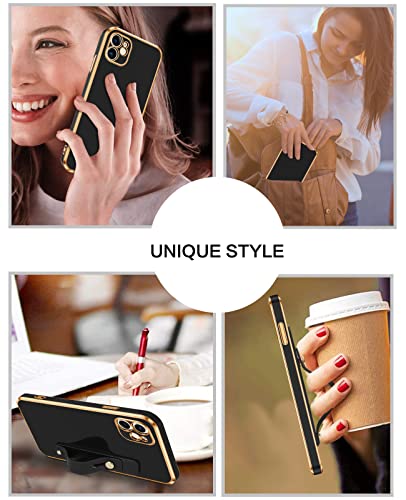 BENTOBEN Compatible with iPhone 11 Case, Slim Luxury Electroplated Bumper Women Men Girl Protective Soft Case Cover with Strap for iPhone 11 6.1 inch,Black/Gold