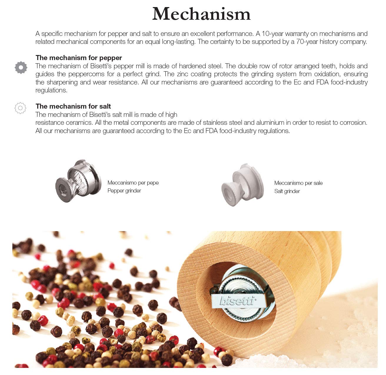Bisetti Mini Orta Adjustable Pepper Mill Grinder, 2.5 Inch, Brown