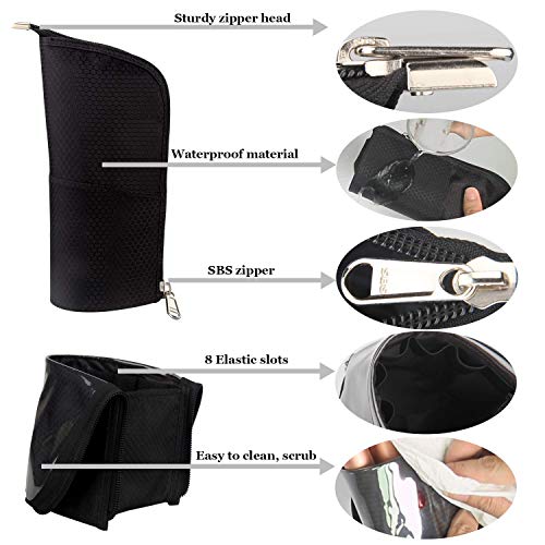 Makeup Brush Case Travel Makeup Brush Holder Large Makeup Brush Bag Professional Cosmetic Bag Artist Storage Bag Essentials Stand-up Foldable Makeup Cup Waterproof (Black, Large)