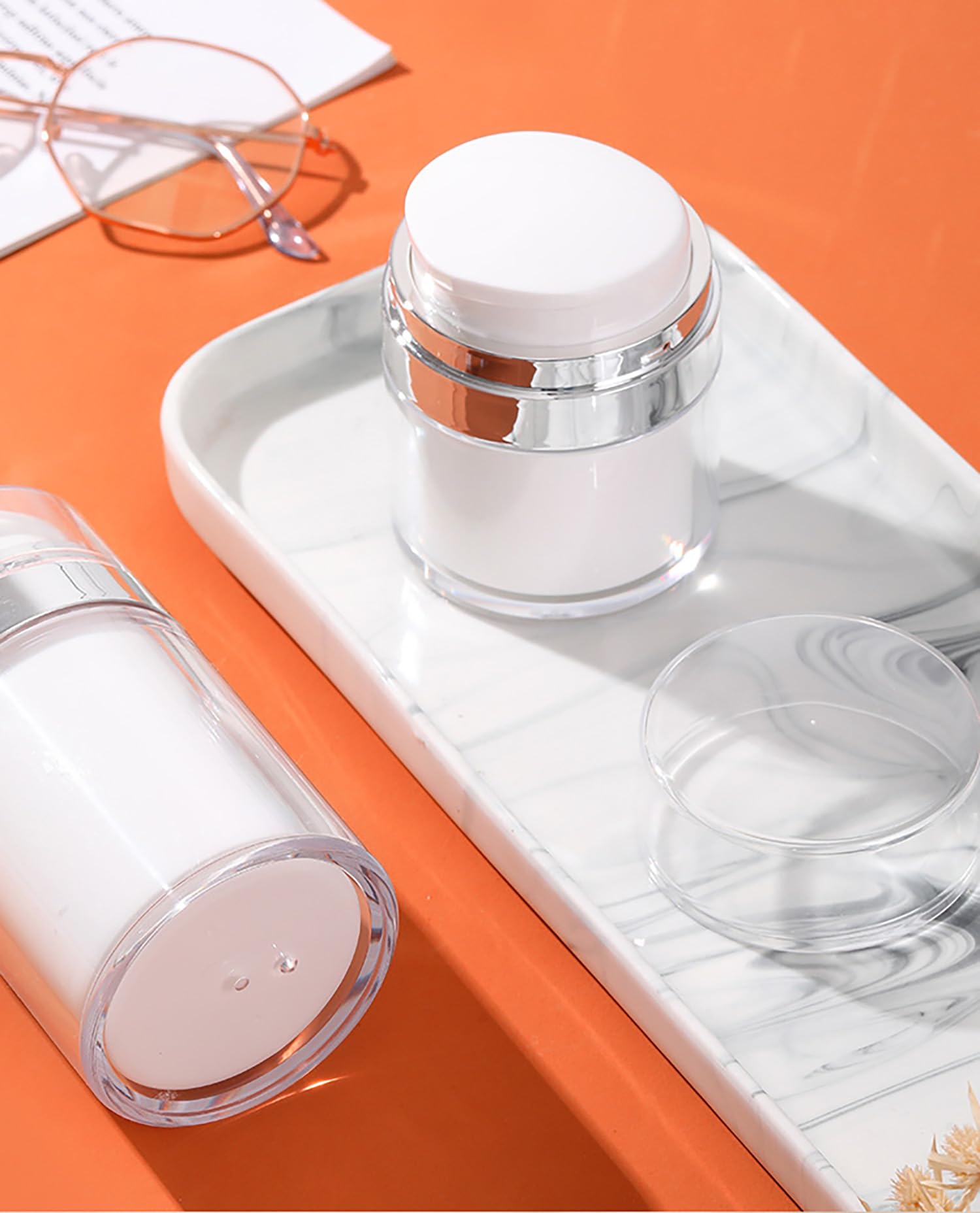 Airless Pump Jars Travel Bottles Lotion Dispenser Moisturizer Pump Dispenser Airless Pump Bottles Drunk Elephant Container Pump Moisturizer Container (3PCS (1.7 OZ /1.0 OZ/0.5OZ))