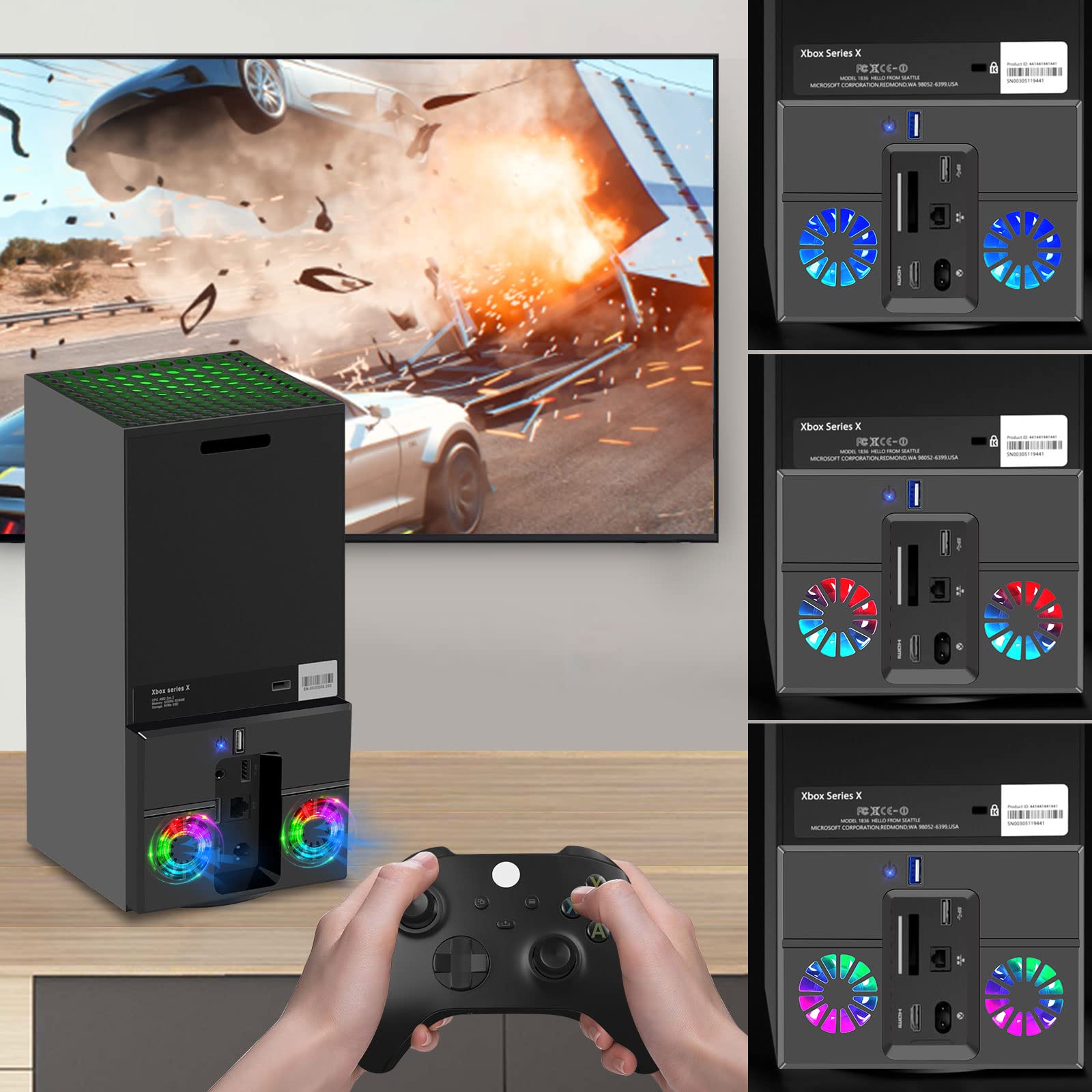 Linkstyle Cooling Fan for Xbox Series X, Vertical Cooling Stand Cooling System with Colorful RGB Lights and 1 USB Port