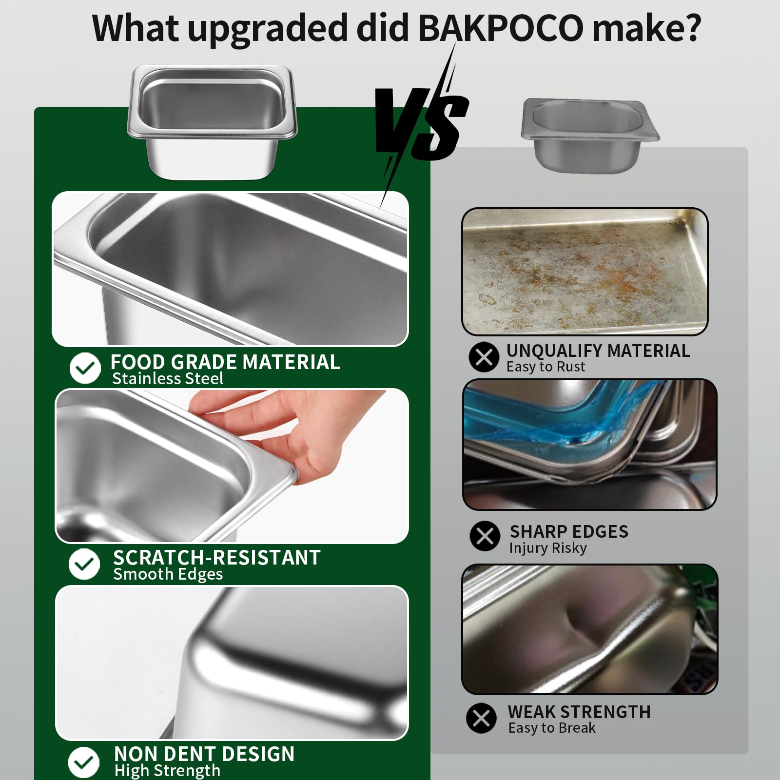 BAKPOCO Hotel Pan 1/9 Size - Steam Pan With Lid 4" Deep 4 Packs Food Pan Anti Jam Stainless Steel Buffet Pan Commercial Stainless Steel Pan
