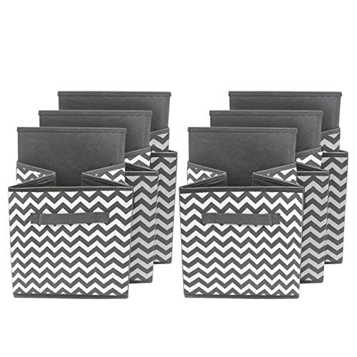 SorbusĀ® Foldable Storage Cube Basket Bin, 6 Pack,Chevron Pattern (Gray)