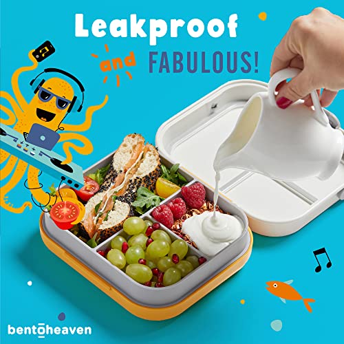 Bentoheaven Premium Bento Lunch Box for Kids, 9 Designs, Leak-proof 3-4 Compartments, Divider, Ideal size 30oz, Microwave/Dishwasher Safe Kids Bento Box (Loncheras Para Niños/Niñas)[Orange Gray]