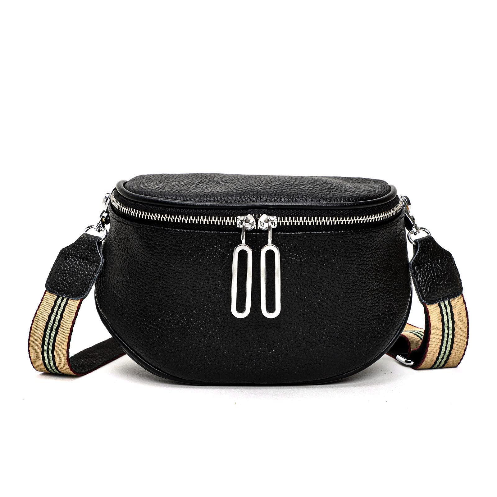 Fibrdoo Leather Crossbody Bag for Women, Elegant Shoulder Bag with Removable Strap Mobile Phone Purse, Leather Saddle Bag, Black