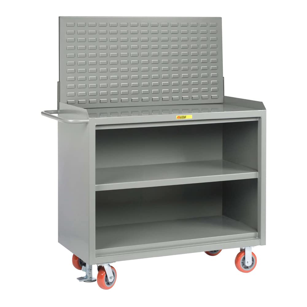 Little Giant MJ3-2436-FL-LP Heavy-Duty Mobile Bench Cabinet with Center Shelf and Louvered Panel,1-3/4" Butcher Block Top Surface, 24" Length, 36" Width