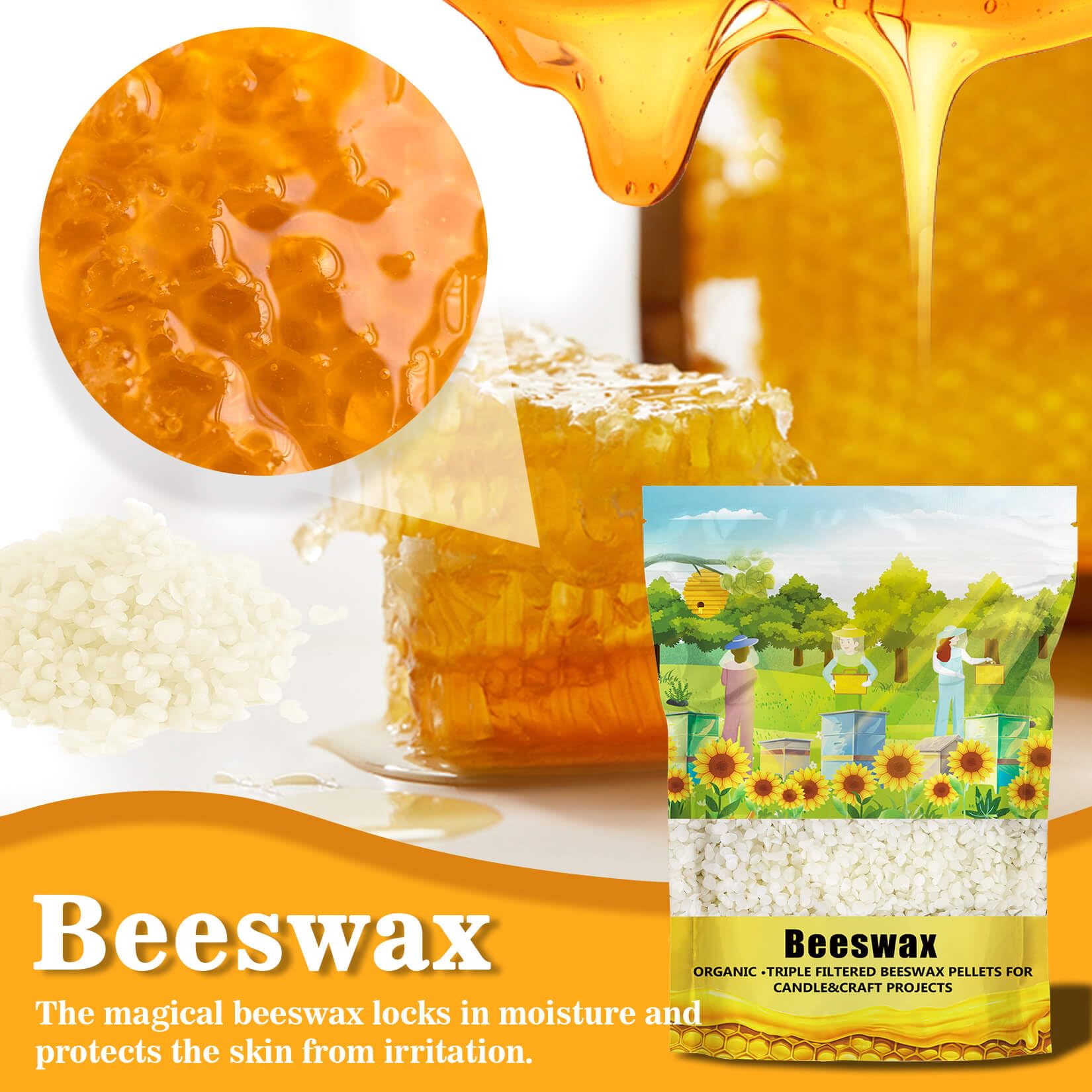 CARGEN Natural Beeswax Pellets - 428g White Beeswax Pastilles Pure Bulk Bees Wax Pellets for DIY Beewax Making Candles Skin Care Lip Balm Soap Lotion