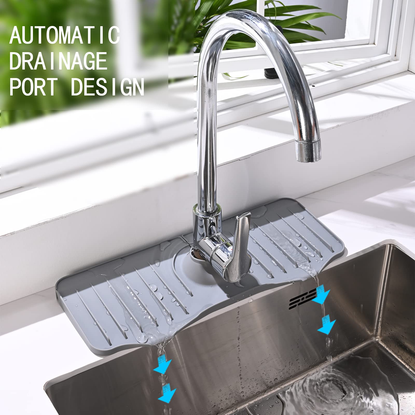bepinkind Silicone Faucet Splash Guard-[Upgrade Steeper Slope],Silicone Faucet Water Catcher Mat, Silicone Sink Mat for Kitchen/Bathroom,Silicone Faucet Mat Sink Water Splash Guard. (Tilt-White)