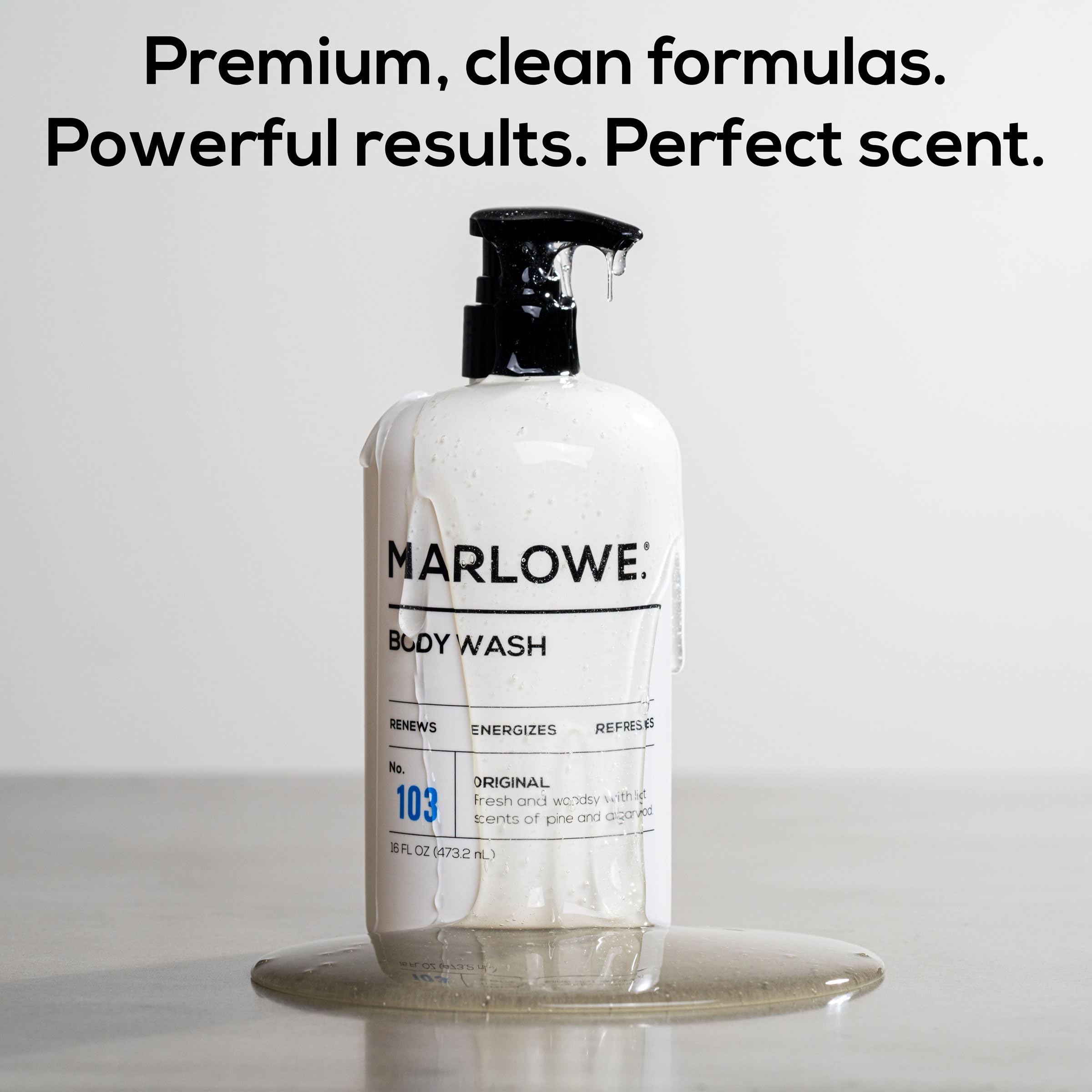 MARLOWE. No. 103 Mens Body Wash 16 oz, Energizing and Refreshing with Moisturizing Natural Willow Bark & Green Tea Extracts, Fresh Pine & Agarwood Scent