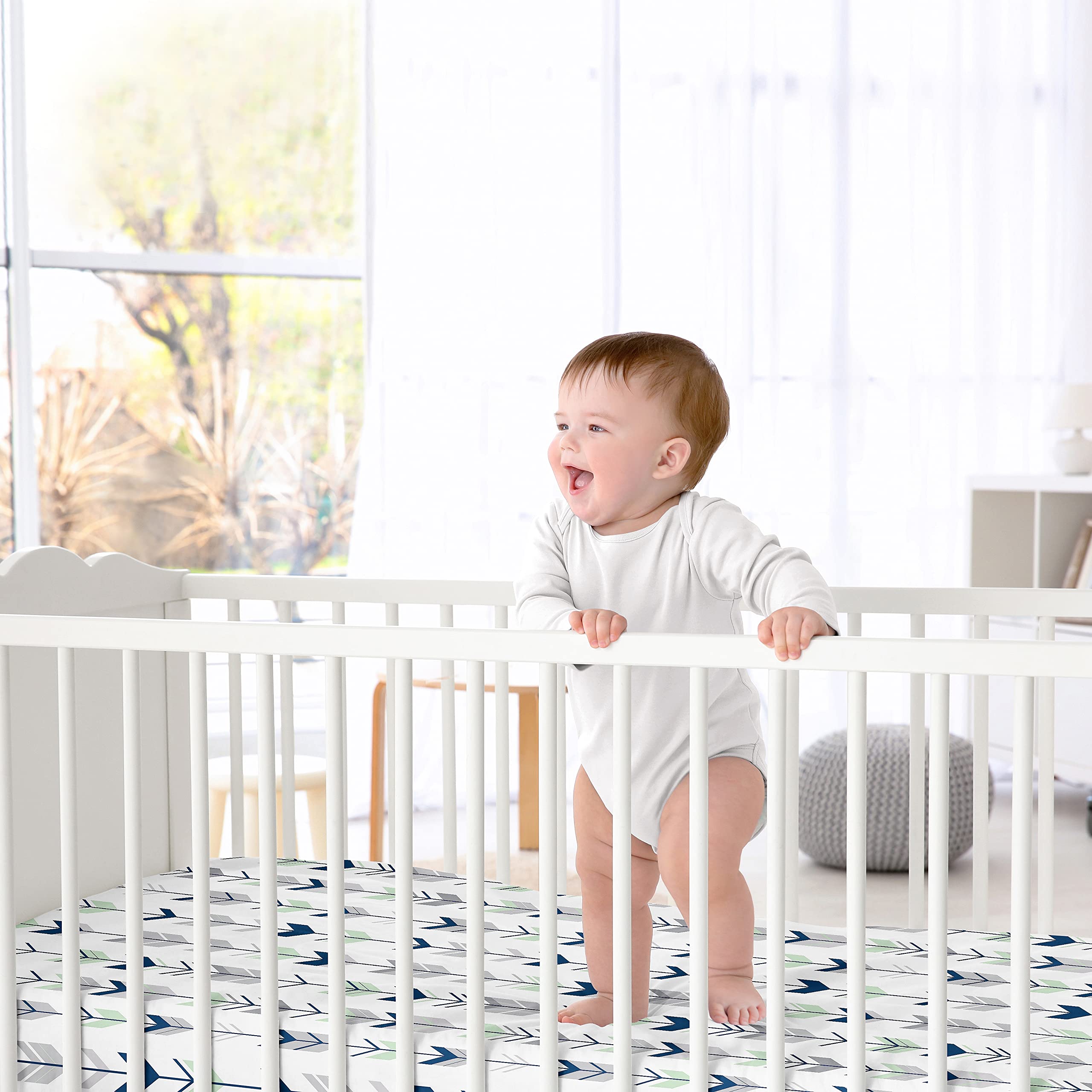 Fitted Crib Sheet for Navy Blue, Mint and Grey Woodsy Boys Baby/Toddler Bedding Set Collection - Arrow Print