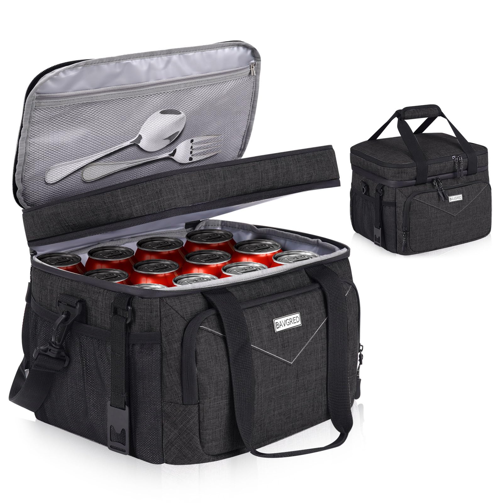BAVGRED Insulated Lunch Bag for Men/Women-Large Adult Lunch Box-Leakproof Soft Warmer/Cooler Work Tote with Adjustable Shoulder Strap Black