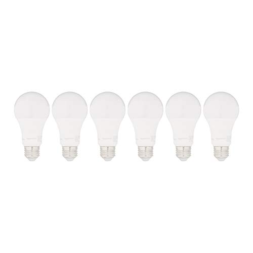 Amazon Basics 75W Equivalent, Soft White, 12 W, Dimmable, 15,000 Hour Lifetime, CEC Compliant, A19 LED Light Bulbs , 6-Pack