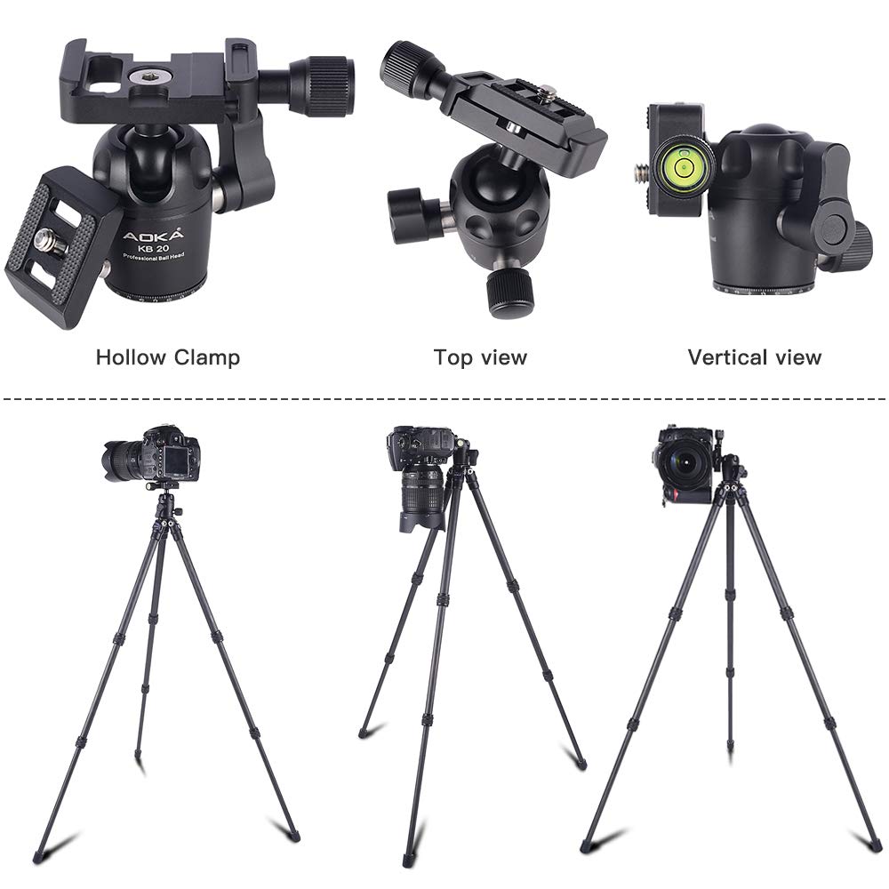 AOKA 28in/1.1lb Lightweight Compact Carbon Fiber Tripod with 360° Ballhead Travel Mini Tripod for Mobile Phone and Compact Mirrorless Cameras Black