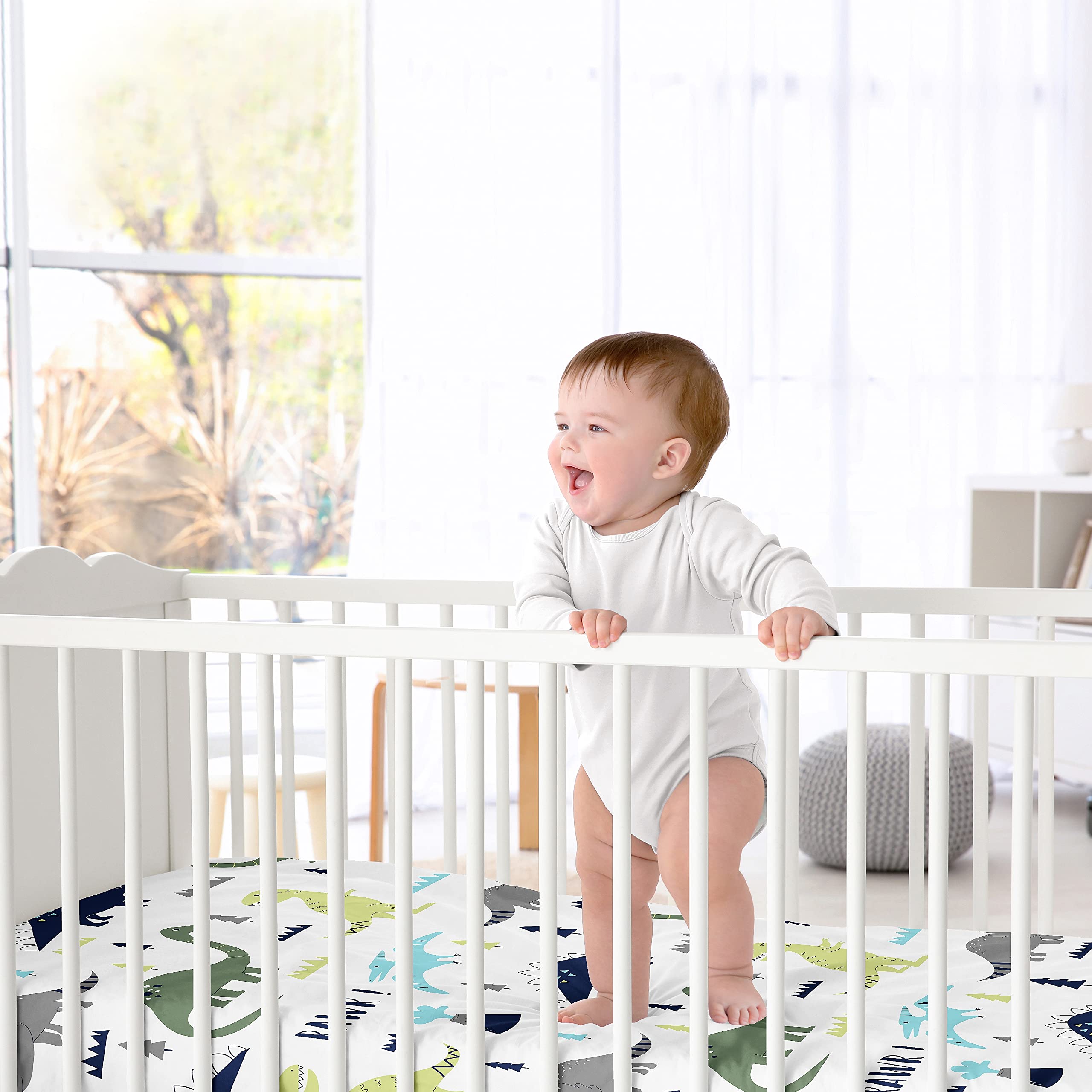 Fitted Crib Sheet for Blue and Green Modern Dinosaur Baby/Toddler Bedding Set Collection - Dinosaur Print