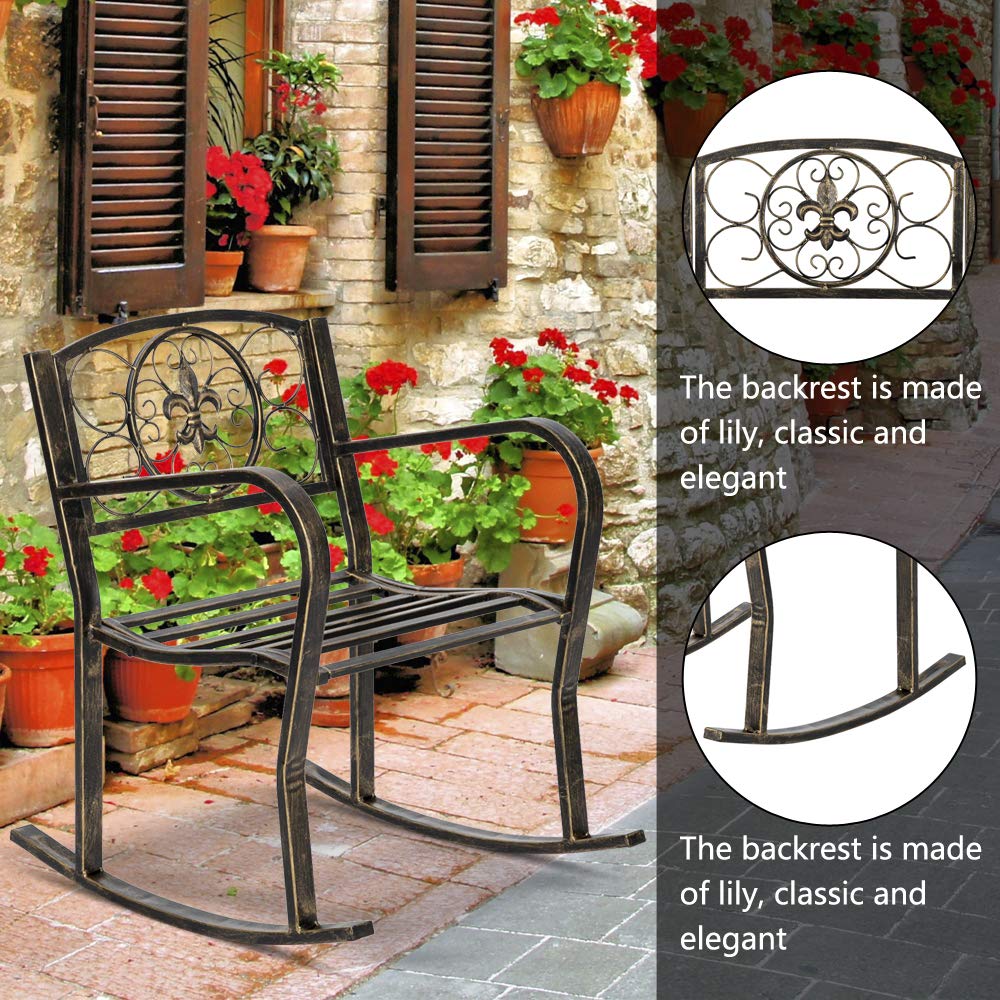 WARMHAND Garden Rocking Chair with Wide Seat Outdoor Garden Vintage Style Bronze