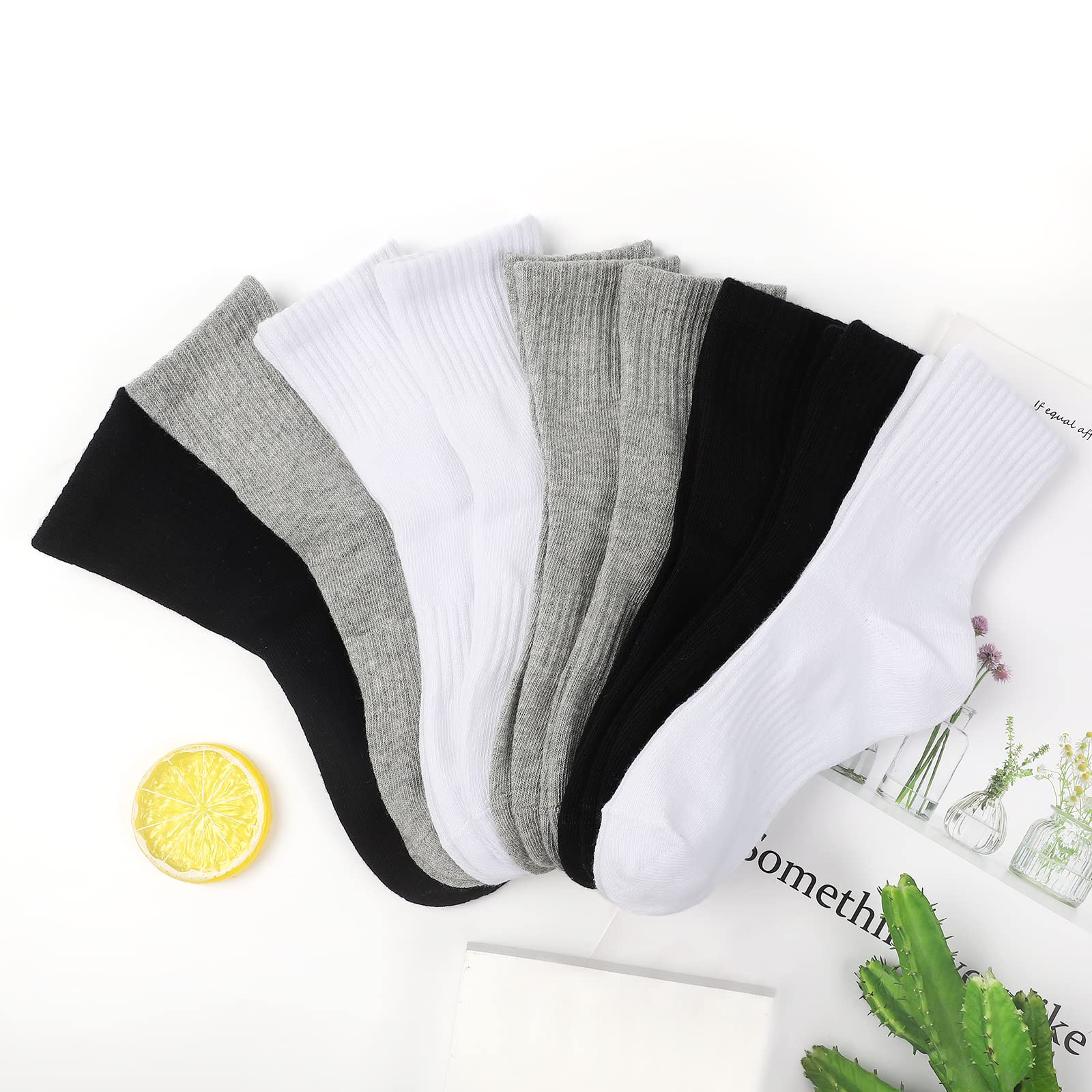 Auranso Boys' Crew Socks 9 Pairs Kids Girls Athletic Ankle Socks White 9-12 Years