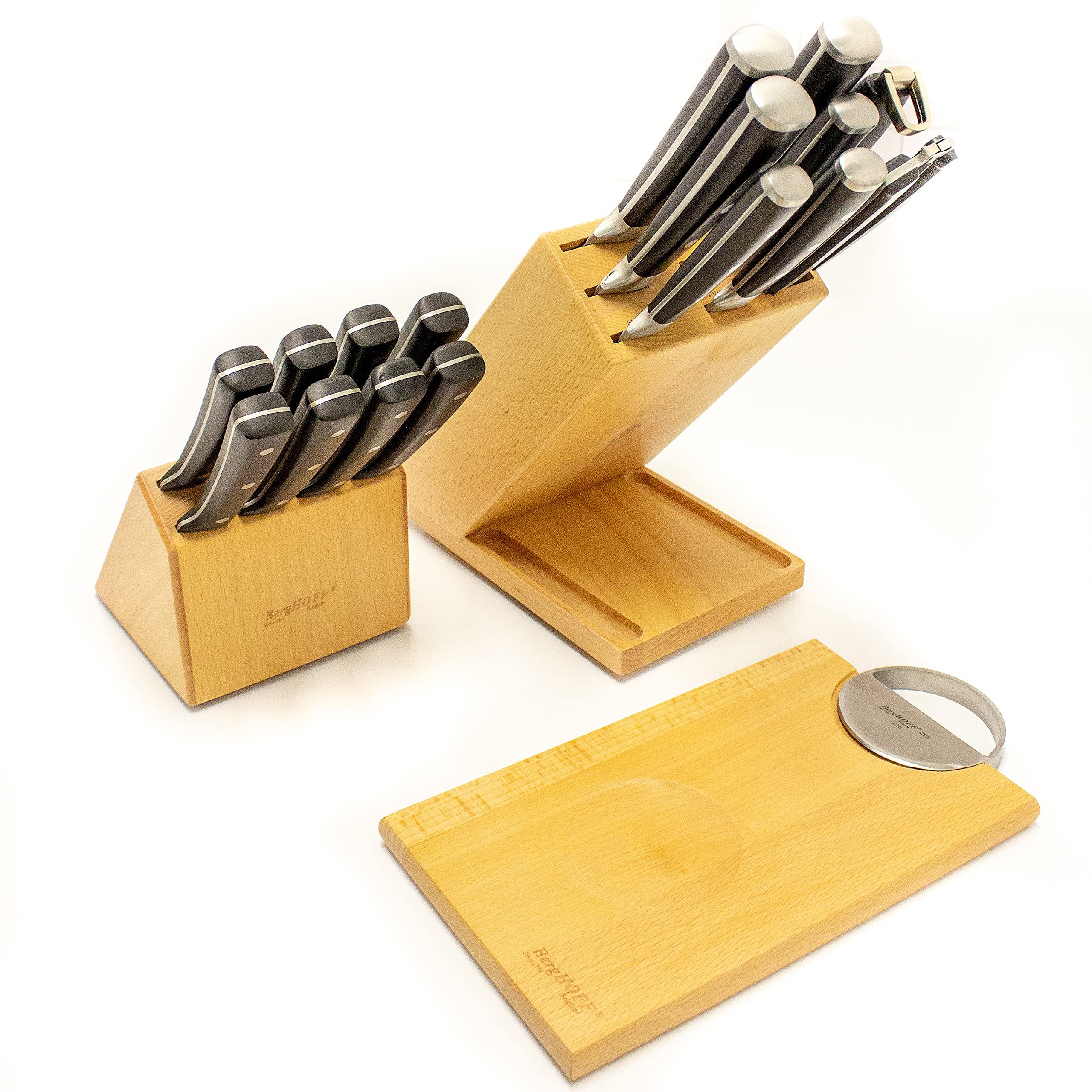 BergHOFF 20 Piece Forged Smart Knife Block/Swivel base, Cut Board & Herb Cutter, Tan