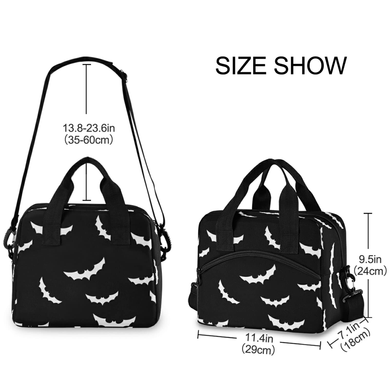 Bats halloween Insulated Lunch Bag Reusable Lunch Tote Bag Cooler Bag for Women Men Adult Lunch Box with Adjustable Shoulder Strap Leakproof Lunch Bag for Work School Picnic Camping