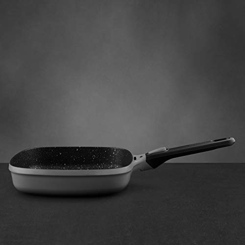 Berghoff GEM Non-stick Grill Pan 10", Square, Stay-cool, Detachable Handle, Ferno-Green, Non-Toxic Coating, Induction Cooktop Ready