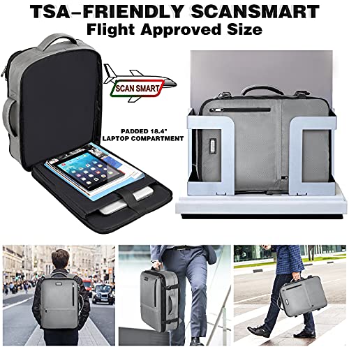 Carry on Travel Backpack, 40L-50L Airplane Flight Approved Backpack for Women Men, Extra Large Expandable Water Resistant Luggage Backpack Daypack Perfect Fit for 17 17.3 18 18.4 Inch Laptop, Grey