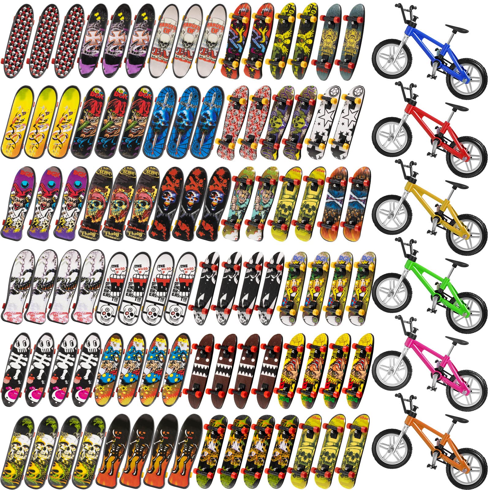 Hortsun 100 Pieces Mini Finger Toys Set Finger Skateboards Fingerboards Toy Finger Bikes Hand Skateboard Tiny Finger Bike Creative Fingertips Movement Party Favors Novelty Toys Gift
