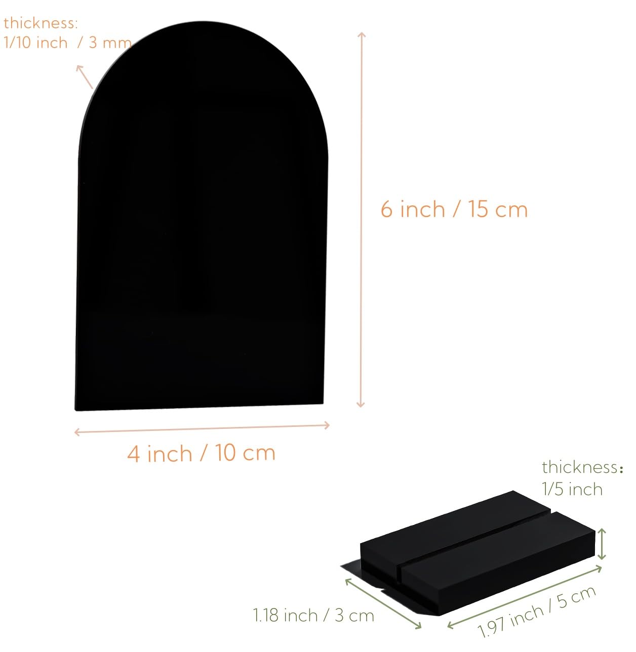 xinwant 15 Packs Arch Acrylic Table Signs with Stands, 6x4 Inch Blank Acrylic Signs and Holders for DIY Table Numbers, Black TableTop Signs for Wedding Reception & Event Party