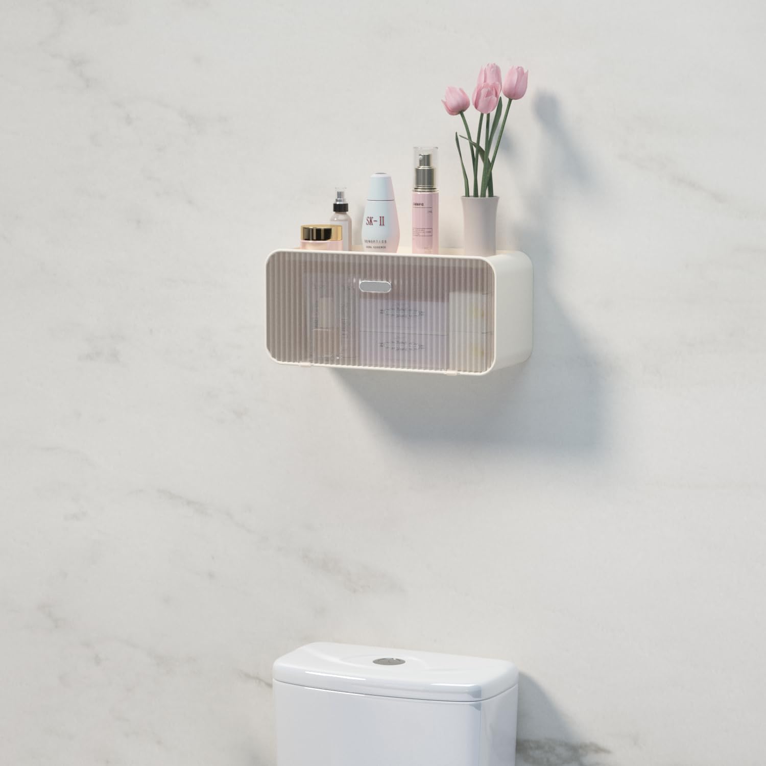 bbveking Over The Toilet Storage, without Drilling or Screwing,Easy Installation.Over toilet Bathroom Organizer Wall Mounting, Space Saver with Lid,Over The Toilet Storage Cabinet (Wall Mount)