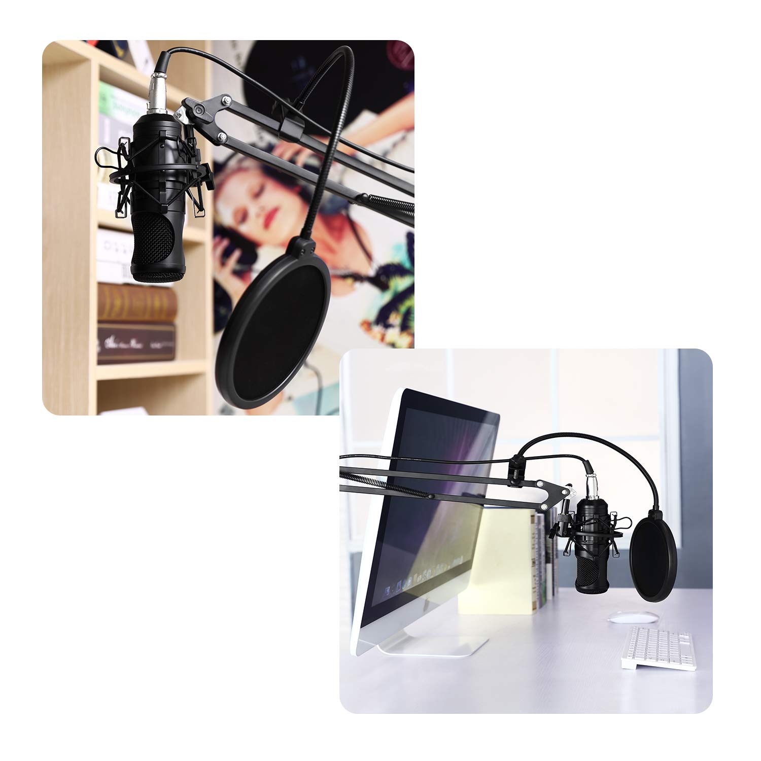 AT2020 Microphone Shock Mount, Moukey Mic Shock Mount for Large Diameter Studio Condenser Mic，Universal 51MM Anti-Vibration Mic Holder for 48MM-54mm Diameter Condenser Mic