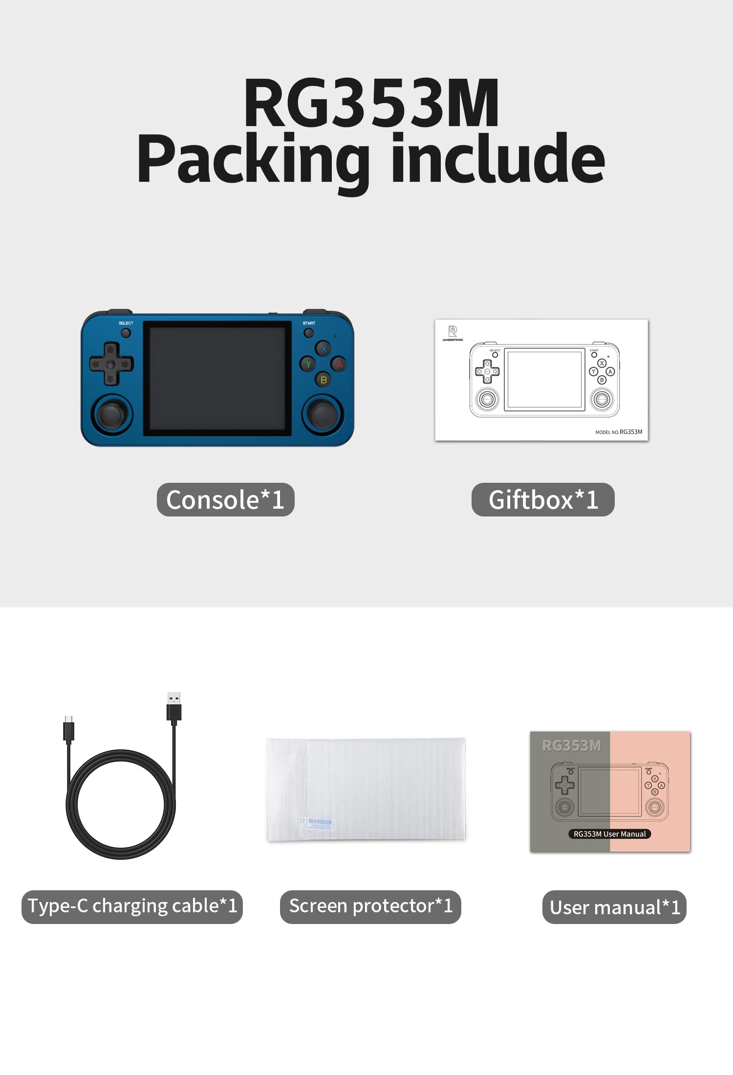 ANBERNIC RG353M Handheld Game Console , Aluminum Alloy CNC Process Dual OS Android 11 + Linux System Support 5G WiFi 4.2 Bluetooth Built-in 64G SD Card 4452 Games