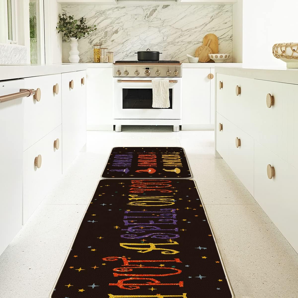 Artoid Mode Black I Put A Spell On You Amuck Halloween Decorative Kitchen Mats Set of 2, Low-Profile Floor Mat 17x29 and 17x47 Inch